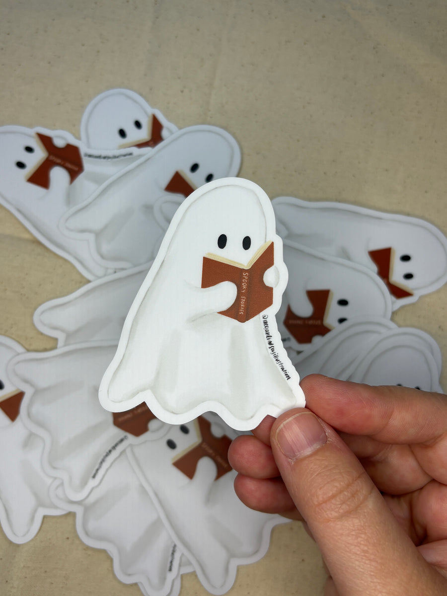 Ghost Reading Sticker – Megan Lindsey Illustration